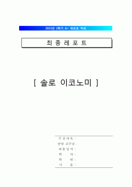 [솔로 이코노미 현상] 솔로 이코노미 (Solo Economy) - 솔로 이코노미 원인과 특징, 종류 및 솔로 이코노미 해결방안-1페이지