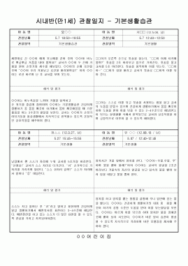 관찰일지 (만1세) {기본생활습관, 신체운동, 자연탐구, 예술경험, 사회관계, 의사소통}-1페이지