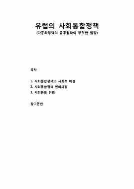 [다문화사회복지] 유럽의 사회통합정책(다문화정책의 공공철학이 뚜렷한 입장) - 유럽의 사회통합정책의 사회적 배경과 사회통합정책 변화과정 및 사회통합 현황-1페이지