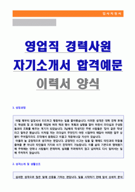(영업직 경력사원 자기소개서 + 이력서양식) 2020년 영업관리/영업직 경력직 자기소개서 합격자 예문 [영업직 자기소개서 샘플/영업직자소서/영업직 합격자소서/영업자소서 대기업 영업직 자기소개서] -1페이지