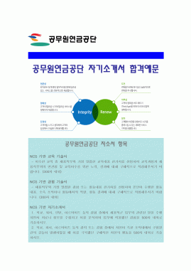 공무원연금공단 자기소개서 + 면접질문, 공무원연금공단NCS기반자소서, NCS 기반 사무직 신입직원 공무원연금공단 자소서, NCS기반 교육기술서 (공무원연금공단 채용)-1페이지