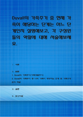 Duvall의 가족주기 중 현재 가족이 해당하는 단계는 어느 단계인지 설명해보고, 각 구성원들의 역할에 대해 서술해보세요-1페이지