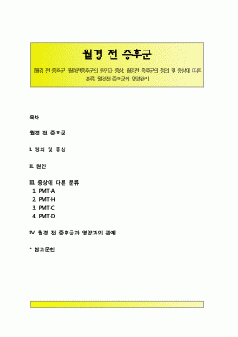[월경 전 증후군] 월경전증후군의 원인과 증상, 월경전 증후군의 정의 및 증상에 따른 분류, 월경전 증후군의 영양관리-1페이지