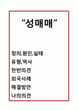 성매매 정의,실태,역사연구및 성매매 찬반의견과 외국사례분석및 성매매 해결방안제언과 나의의견-1페이지