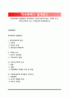 [학교폭력의 발생원인] 학교폭력의 개인적-심리적 원인, 가족적 요인, 사회인구학적 요인, 사회심리적 학교환경요인-1페이지
