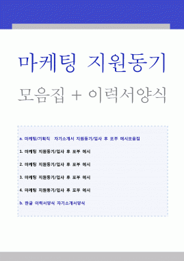 (마케팅 지원동기 모음집 + 이력서양식) 기획직 마케터 자기소개서 지원동기 및 입사 후 포부 합격샘플 모음집-1페이지