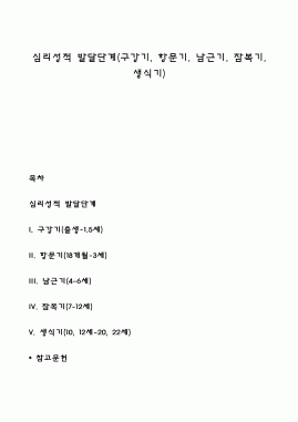 심리성적 발달단계(구강기, 항문기, 남근기, 잠복기, 생식기)-1페이지