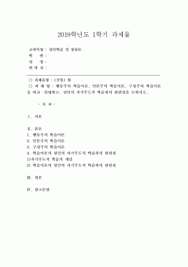 (성인학습 및 상담론 공통) 행동주의 학습이론 인본주의 학습이론 구성주의 학습이론을 비교설명하고 성인의 자기주도적 학습과의 관련성을 논하시오-1페이지