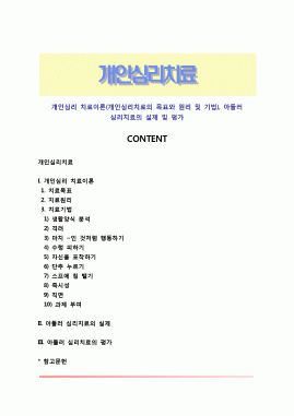 개인심리 치료이론(개인심리치료의 목표와 원리 및 기법) 아들러 심리치료의 실제 및 평가-1페이지