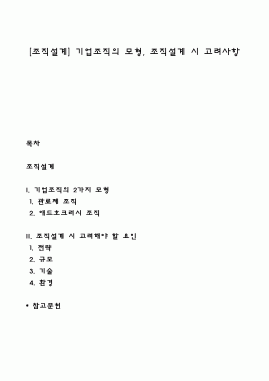 [조직설계] 기업조직의 모형 조직설계 시 고려사항-1페이지