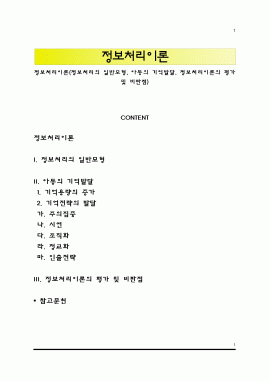정보처리이론(정보처리의 일반모형 아동의 기억발달 정보처리이론의 평가 및 비판점)-1페이지