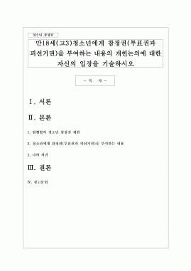 만18세(고3)청소년에게 참정권(투표권과 피선거권)을 부여하는 내용의 개헌논의에 대한 자신의 입장을 기술하시오-1페이지