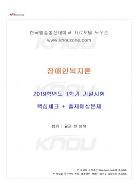 2019년 1학기 장애인복지론 기말시험 핵심체크-1페이지