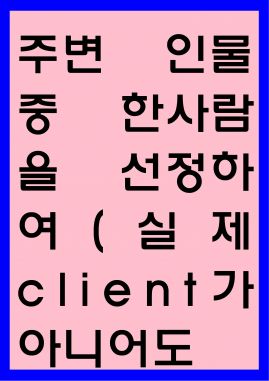 사회복지실천기술론 ) 주변 인물 중 한사람을 선정하여 사회복지실천기술론을 공부하면서 배운 이론을 근거해서 실제 상담을 실시해보고 초기면접(intake)에서 사정(assesment)을 연습해봅니다-1페이지