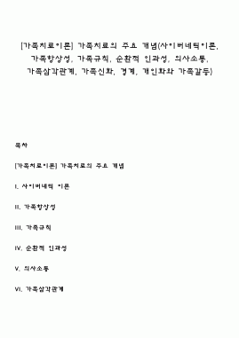 [가족치료이론] 가족치료의 주요 개념(사이버네틱이론 가족항상성 가족규칙 순환적 인과성 의사소통 가족삼각관계 가족신화 경계 개인화와 가족갈등)-1페이지
