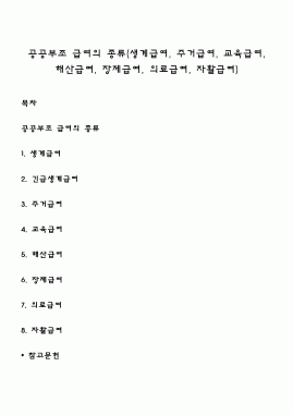 공공부조 급여의 종류(생계급여, 주거급여, 교육급여, 해산급여, 장제급여, 의료급여, 자활급여)-1페이지