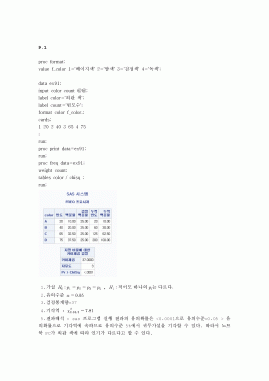 SAS자료분석실습 9장 연습문제 풀이-1페이지
