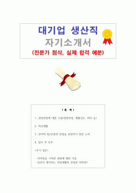 대기업 생산, 관리직 자기소개서(전문가 첨삭, 실제 합격 예문)-1페이지