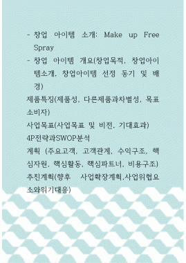 [ 창업 아이템 ) 창업 아이템 소개 Make up Free Spray ]-1페이지