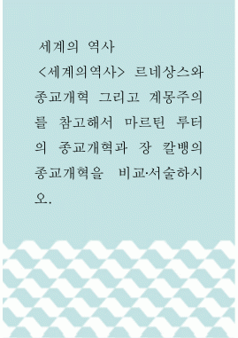 역사 ) 마르틴 루터의 종교개혁과 장 칼뱅의 종교개혁을 비교서술-1페이지