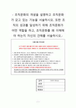 사회복지행정론(조직문화의 개념을 설명하고 조직문화가 갖고 있는 기능을 서술하시오-1페이지