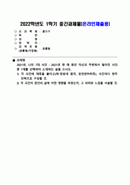 글쓰기_2021년, 나의 7대 사건 2021년 한 해 동안 자신과 주변에서 벌어진 사건중 7개를 선택하여 소개하는 글을 쓰시오-1페이지