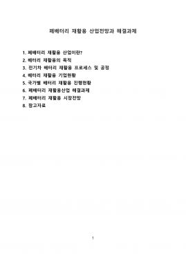 폐배터리 재활용 산업전망과 해결과제 [폐배터리,재활용,배터리 재활용,배터리 재사용]-1페이지