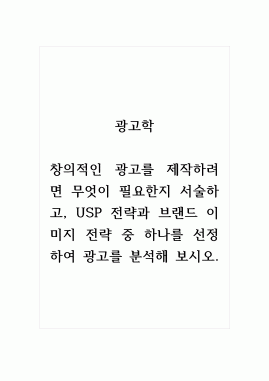 광고학_창의적인 광고를 제작하려면 무엇이 필요한지 서술하고, USP 전략과 브랜드 이미지 전략 중 하나를 선정하여 광고를 분석해 보시오.-1페이지