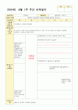 만 0세 6월 1-4주 주간보육일지-1페이지