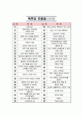 독후감 모음집(자료, 102권) -> 작가의 의도 분석, Summary, 느낀점, 자아성찰(교훈) 및 시사점, 적용 계획, 인상깊었던 문장 등-1페이지
