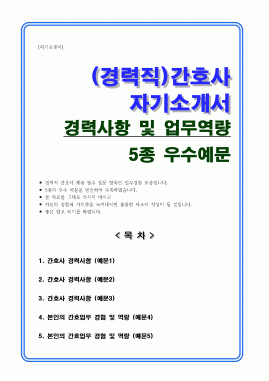 간호사 경력사항 및 업무역량 5종 우수예문 모음(경력직 간호사 자소서)-1페이지