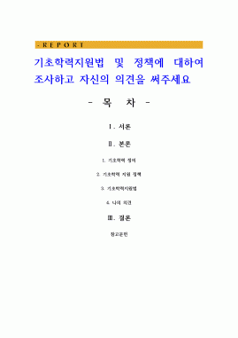 기초학력지원법 및 정책에 대하여 조사하고 자신의 의견을 써주세요-1페이지