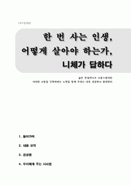 한 번 사는 인생, 어떻게 살아야 하는가, 니체가 답하다(독후감)- 삶은 본질적으로 고통스럽지만 이러한 고통을 극복하려는 노력을 통해 우리는 더욱 성장하고 발전한다-1페이지