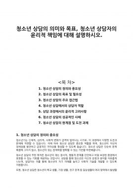 청소년 상담의 의미와 목표, 청소년 상담자의 윤리적 책임에 대해 설명하시오.-1페이지