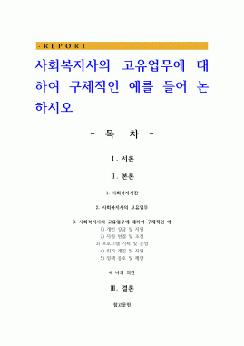 사회복지사의 고유업무에 대하여 구체적인 예를 들어 논하시오-1페이지