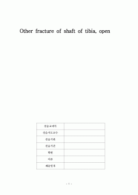 성인건간간호학 / 경골골절 / other fracture of shaft of tinia, open / 진단5 과정2 중재21-1페이지