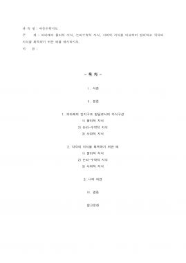 피아제의 물리적 지식, 논리수학적 지식, 사회적 지식을 비교하여 정리하고 각각의 지식을 획득하기 위한 예를 제시하시오-1페이지