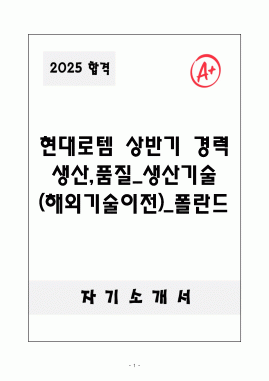 현대로템 상반기 경력 생산,품질_생산기술(해외기술이전)_폴란드 자기소개서-1페이지