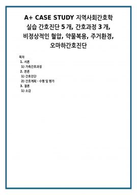 CASE STUDY 지역사회간호학 실습 간호진단 5개, 간호과정 3개, 비정상적인 혈압, 약물복용, 주거환경, 오마하간호진단-1페이지