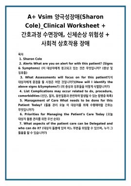 Vsim 양극성장애(Sharon Cole)_Clinical Worksheet 간호과정 수면장애, 신체손상 위험성 사회적 상호작용 장애-1페이지