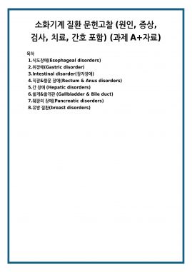 소화기계 질환 문헌고찰 (원인, 증상, 검사, 치료, 간호 포함) (과제 자료)-1페이지