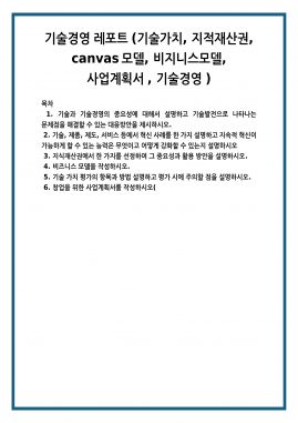 기술경영 레포트 (기술가치, 지적재산권, canvas모델, 비지니스모델, 사업계획서 , 기술경영 )-1페이지
