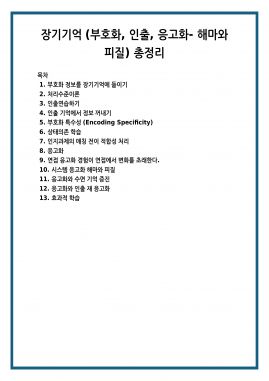 장기기억 (부호화, 인출, 응고화- 해마와 피질) 총정리-1페이지