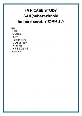 CASE STUDY SAH(subarachnoid hemorrhage), 간호진단 3개-1페이지