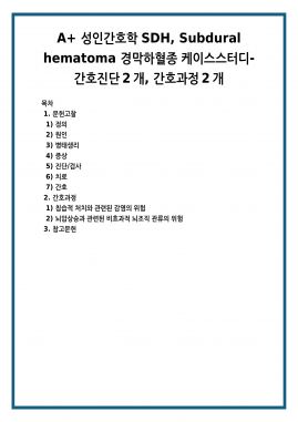 성인간호학 SDH, Subdural hematoma 경막하혈종 케이스스터디- 간호진단2개, 간호과정2개-1페이지