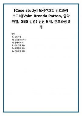 [Case study] 모성간호학 간호과정 보고서(Vsim Brenda Patton, 양막 파열, GBS 감염) 진단 6개, 간호과정 3개-1페이지