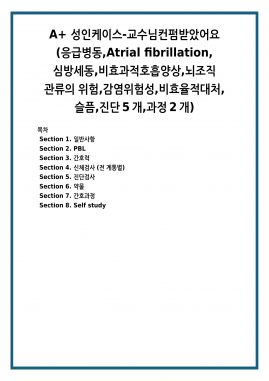 성인케이스-교수님컨펌받았어요(응급병동,Atrial fibrillation,심방세동,비효과적호흡양상,뇌조직 관류의 위험,감염위험성,비효율적대처,슬픔,진단5개,과정2개)-1페이지