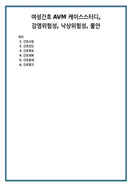 여성간호 AVM 케이스스터디, 감염위험성, 낙상위험성, 불안-1페이지
