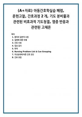 아동간호학실습 폐렴, 문헌고찰, 간호과정 2개, 기도 분비물과 관련된 비효과적 기도청결, 염증 반응과 관련된 고체온-1페이지