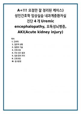 요점만 잘 정리된 케이스) 성인간호학 임상실습 내과계중환자실 진단 4개 Uremic encephalopathy, 요독성뇌병증, AKI(Acute kidney injury-1페이지